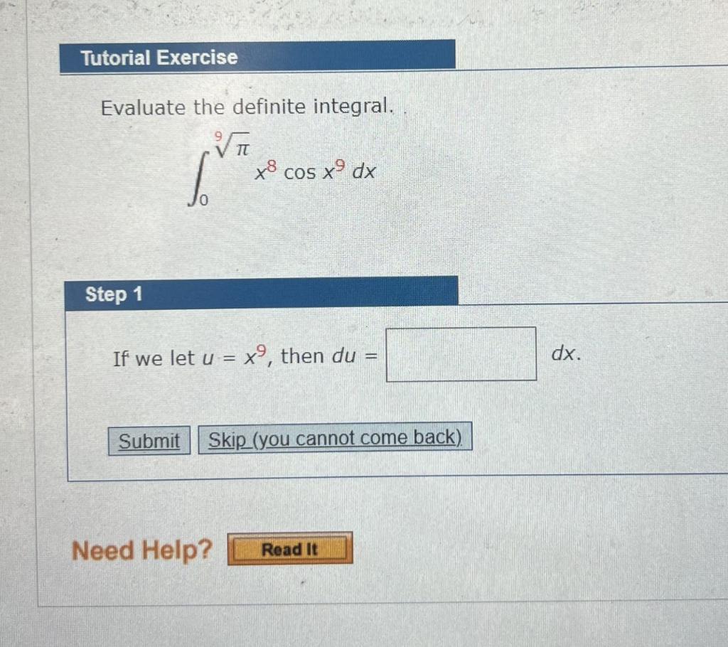 Solved Tutorial Exercise Evaluate the definite integral. √√T | Chegg.com