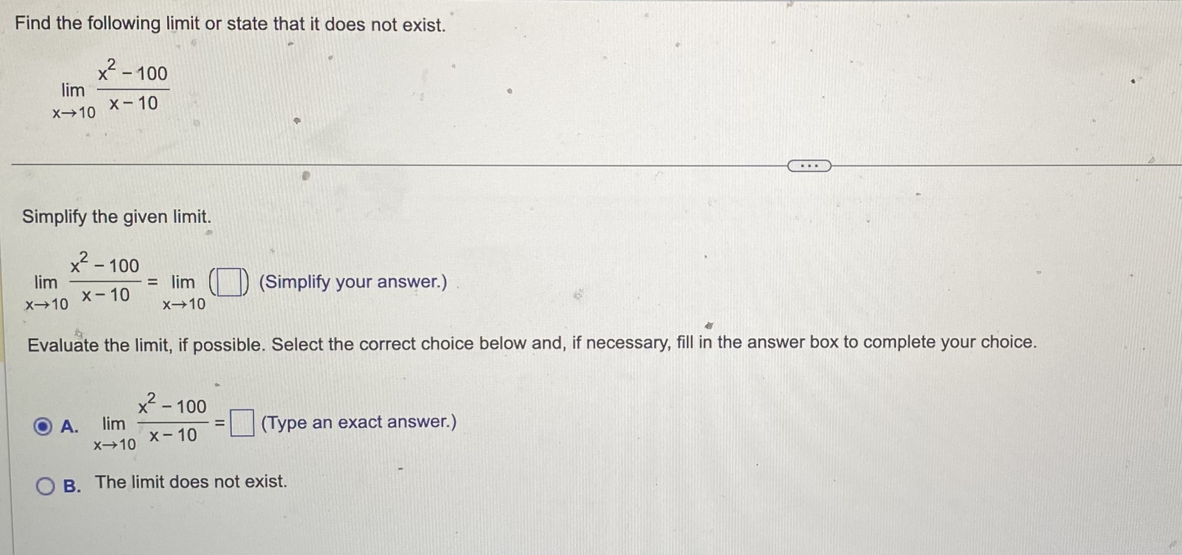 Solved Find the following limit or state that it does not | Chegg.com