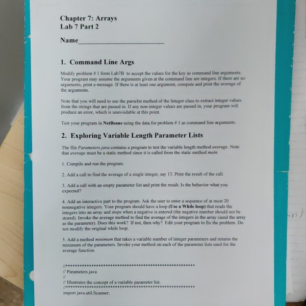 Solved Chapter 7: Arrays Lab 7 Part 2 Name 1. Command Line | Chegg.com