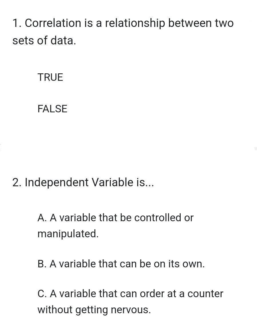Solved 1. Correlation is a relationship between two sets of | Chegg.com