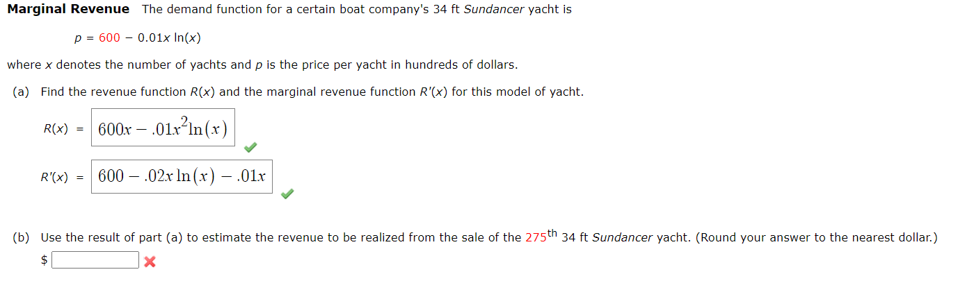 Solved Marginal Revenue The demand function for a certain | Chegg.com