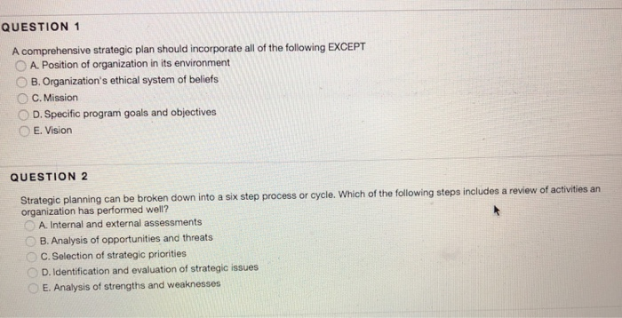 Solved QUESTION 1 A comprehensive strategic plan should | Chegg.com