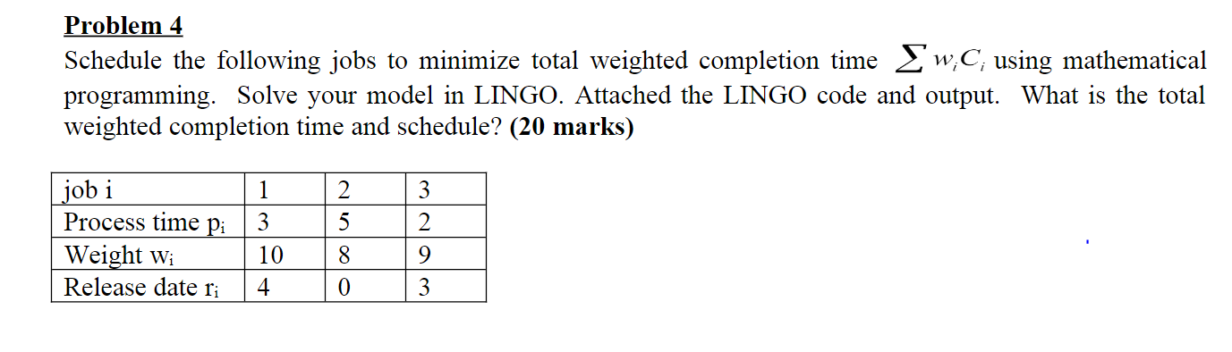 Solved Problem 4 Schedule the following jobs to minimize | Chegg.com