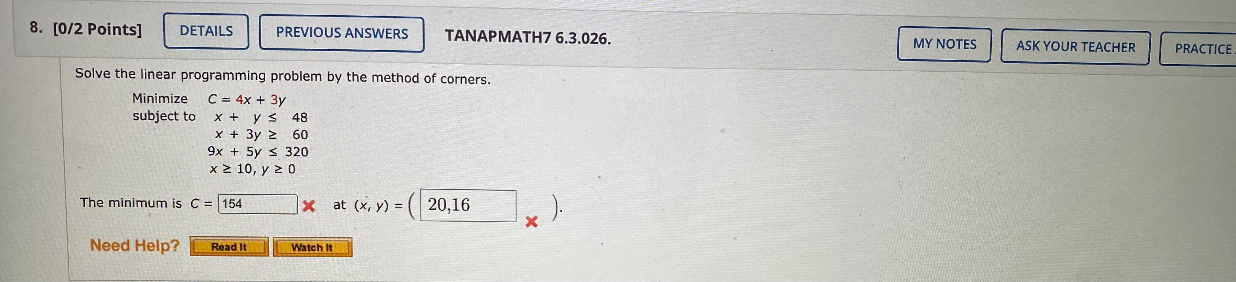 Solved 8. [0/2 Points] DETAILS PREVIOUS ANSWERS TANAPMATH7 | Chegg.com