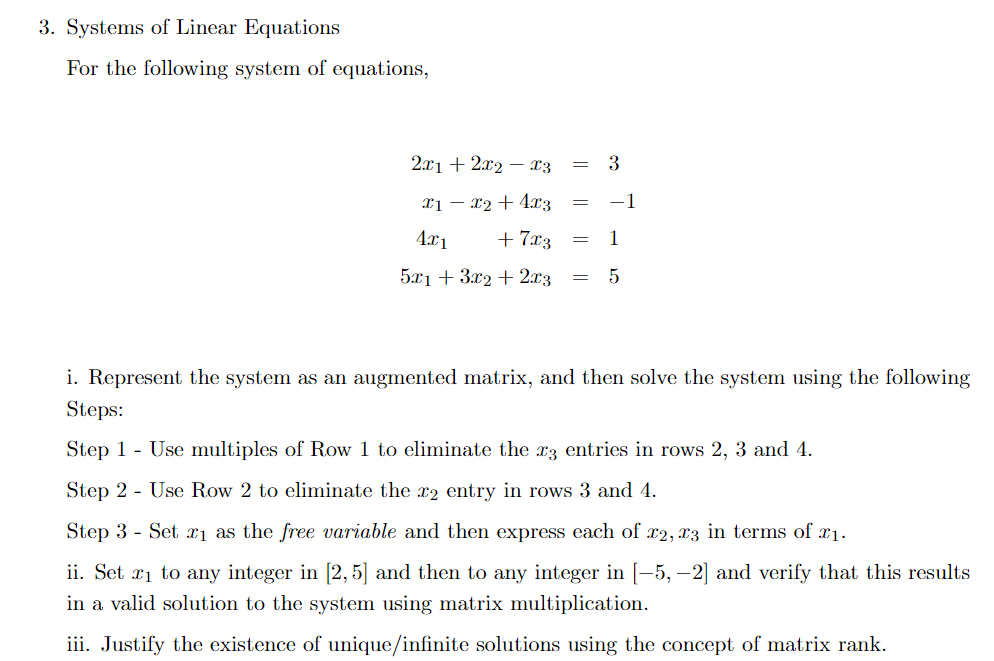 Solved 3. Systems of Linear Equations For the following | Chegg.com