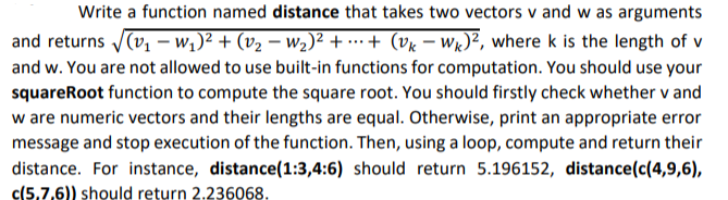 Solved Write a function named distance that takes two | Chegg.com