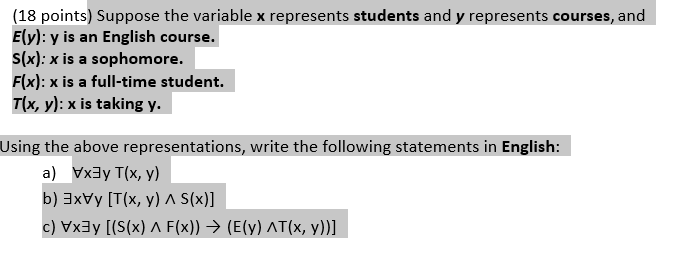 Solved (18 points) Suppose the variable x represents | Chegg.com