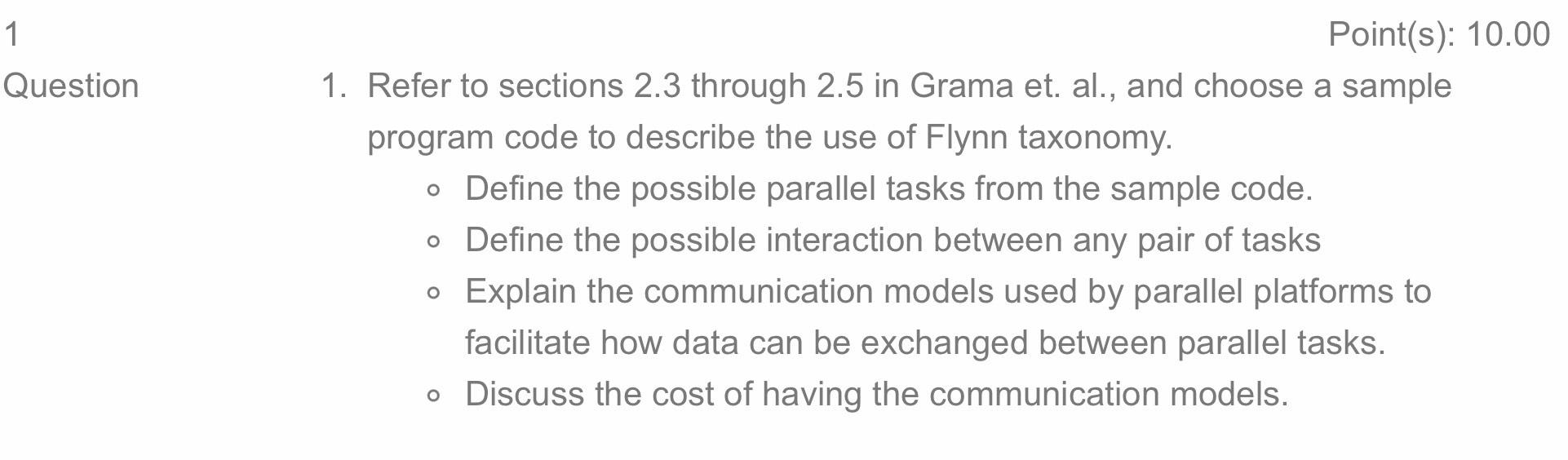 Solved 1. Refer to sections 2.3 through 2.5 in Grama et. | Chegg.com