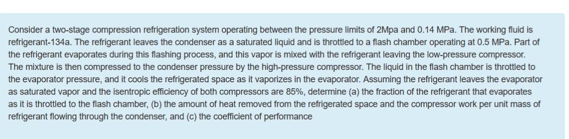 Solved Consider a two-stage compression refrigeration system | Chegg.com