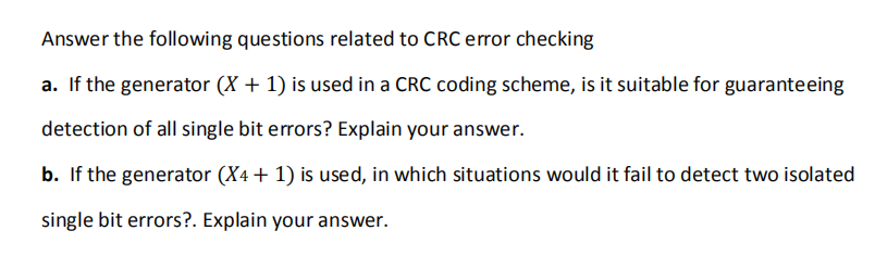 Solved Answer The Following Questions Related To Crc Error