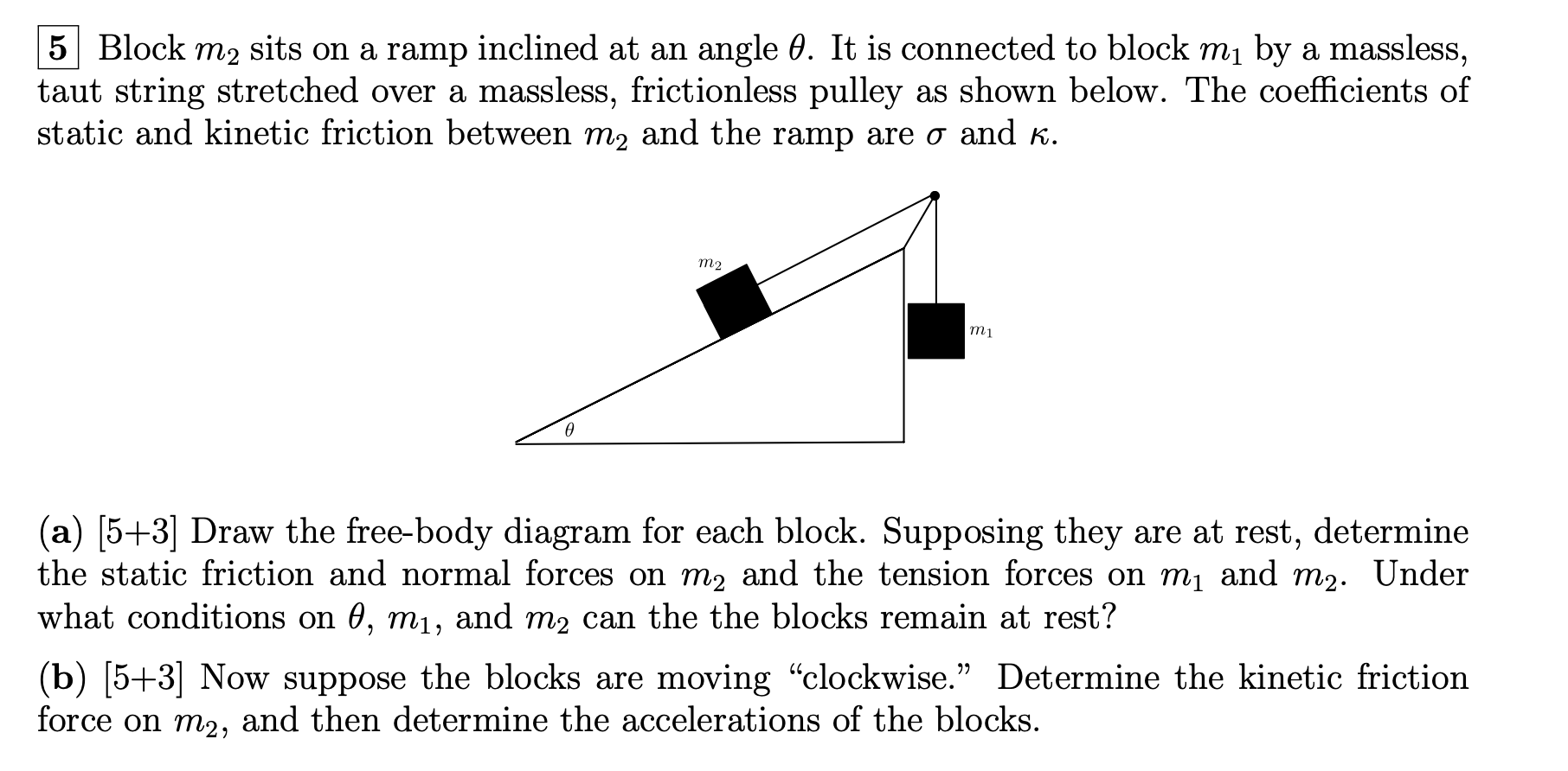 Solved 5 Block m2 sits on a ramp inclined at an angle 0. It | Chegg.com