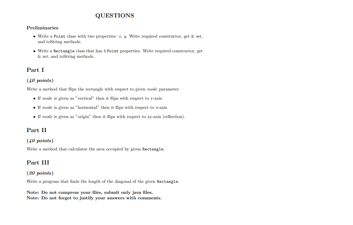 Solved QUESTIONS Preliminaries • Write a Point class with | Chegg.com