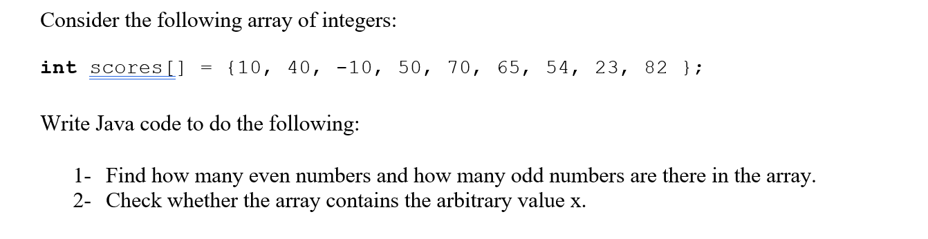 Solved Consider the following array of integers: int scores | Chegg.com