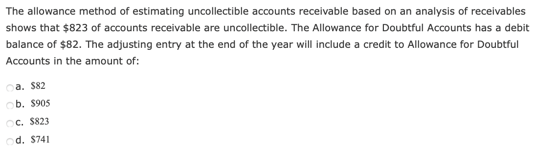 Solved The allowance method of estimating uncollectible | Chegg.com