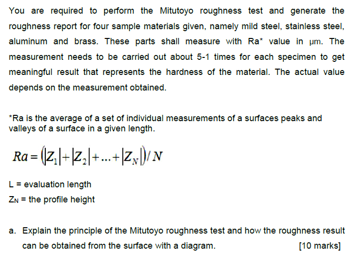Solved You are required to perform the Mitutoyo roughness | Chegg.com