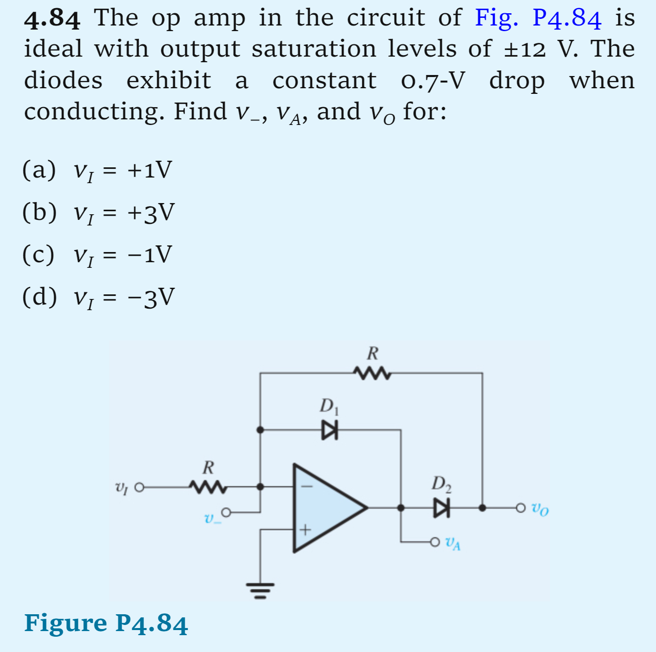 Solved 4.84 The op amp in the circuit of Fig. P4.84 is ideal | Chegg.com