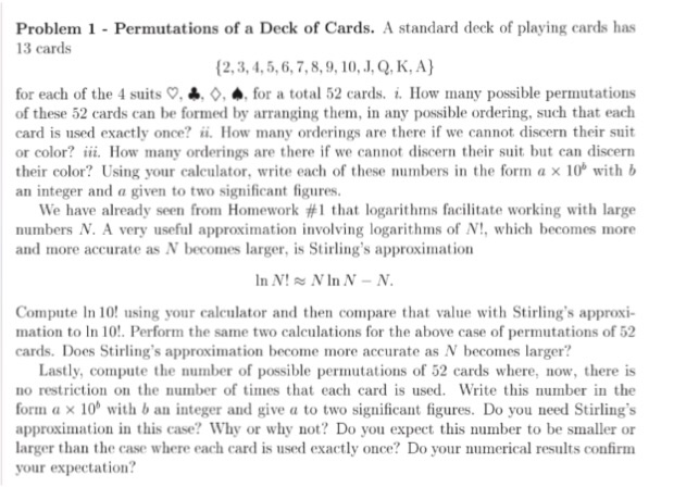 Solved Problem 1 Permutations of a Deck of Cards. A standard | Chegg.com