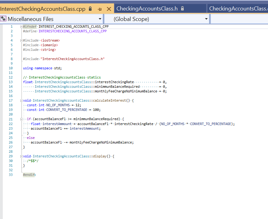 (Global Scope BankAccountsClass.cpp â + X | Chegg.com