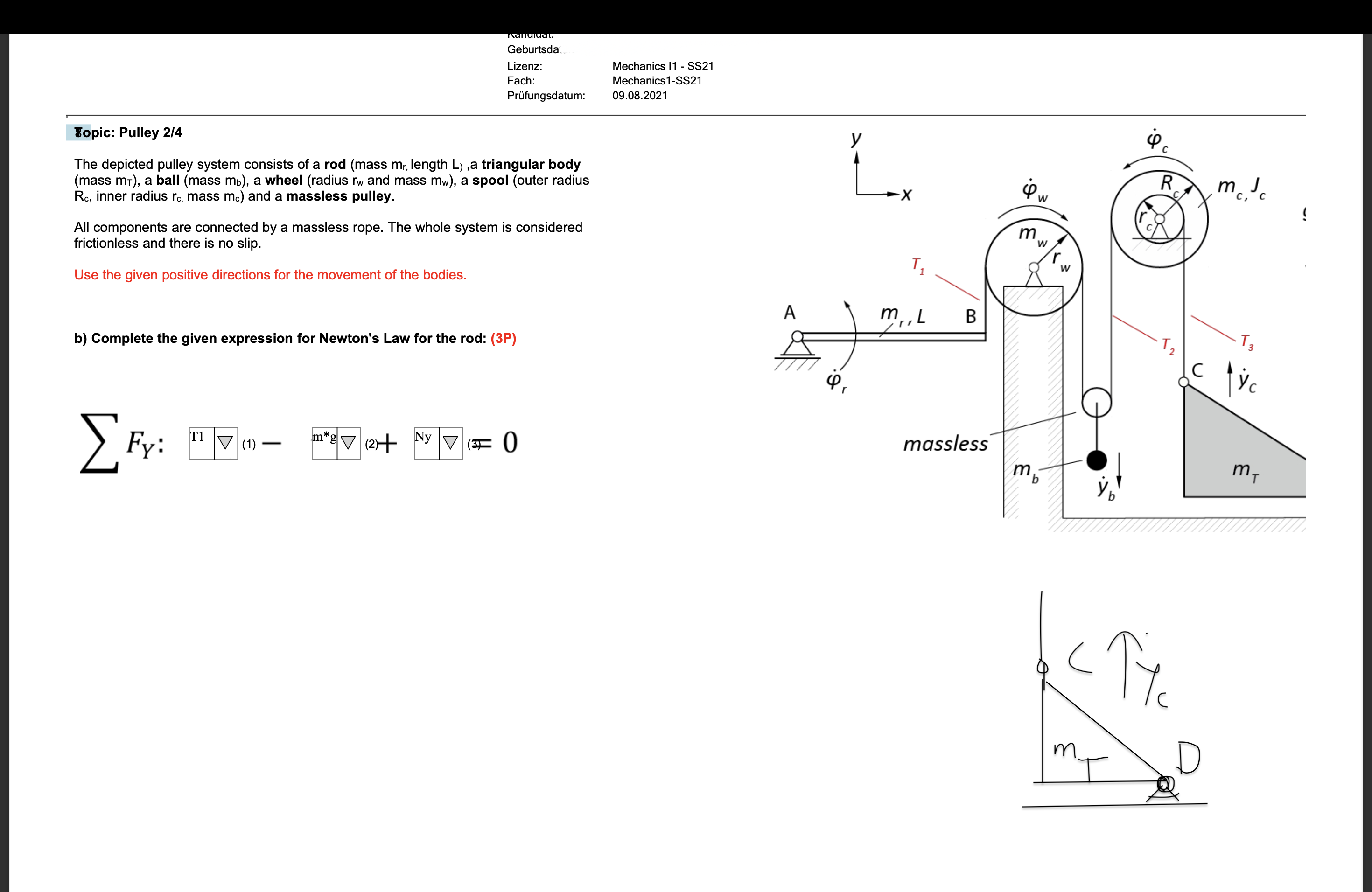 Solved The depicted pulley system consists of a rod (mass | Chegg.com Solved The depicted pulley system consists of a rod (mass | Chegg.com