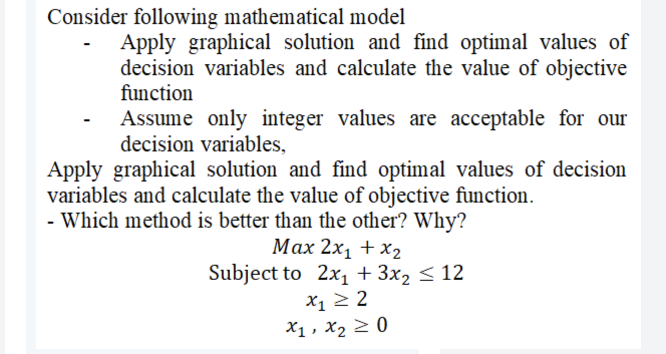 Solved Consider following mathematical model Apply graphical | Chegg.com