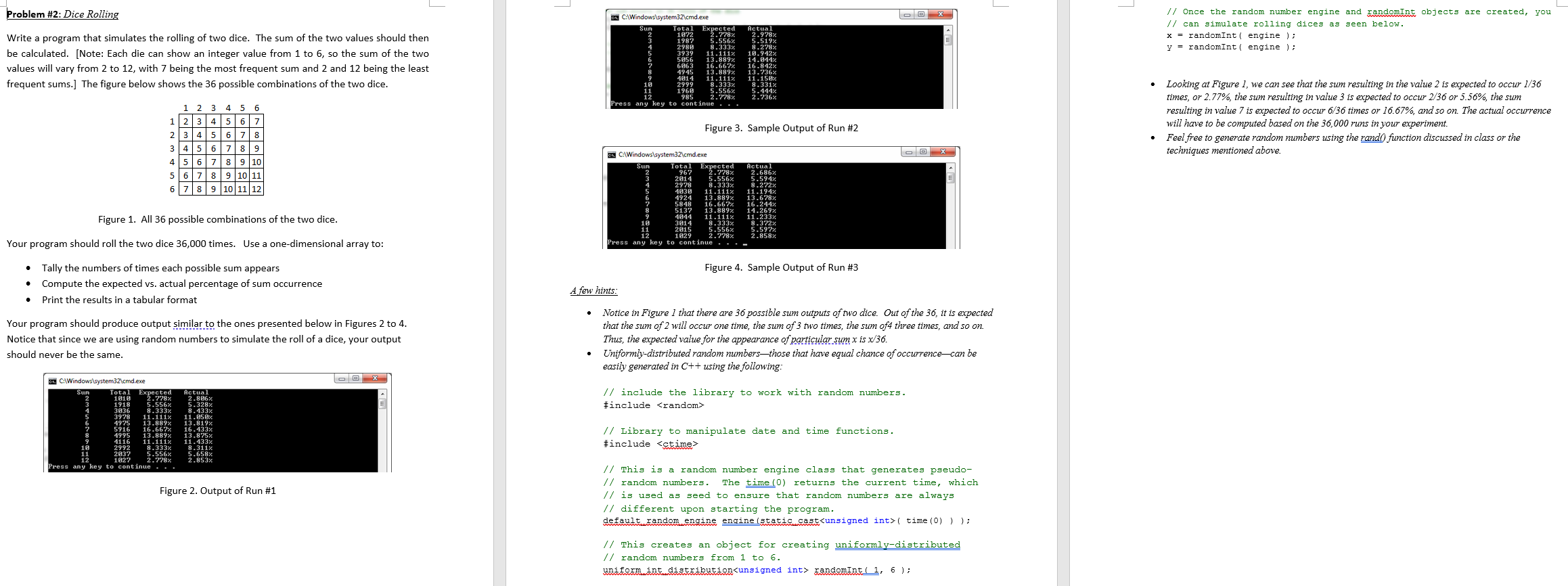 Solved Problem #2: Dice Rolling Sun // Once the random | Chegg.com