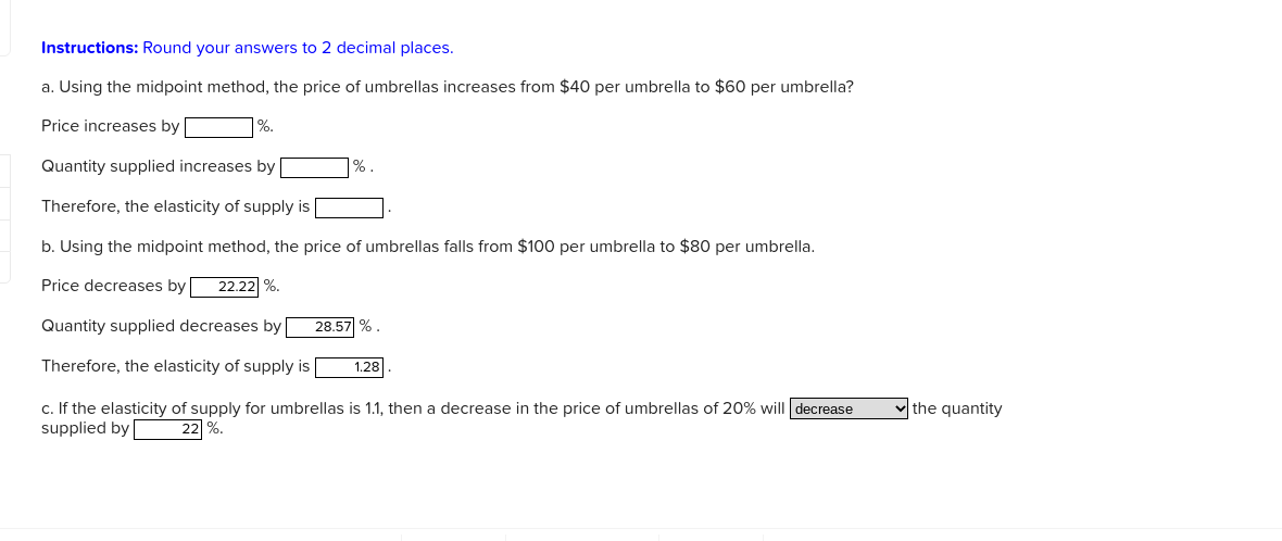 Solved Price Elasticity of Supply (Midpoint Formula) | Chegg.com