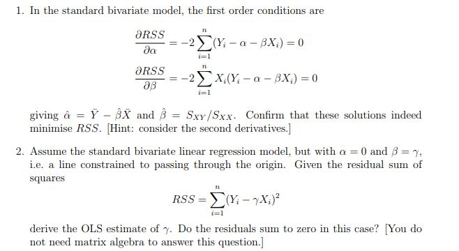 Solved 1. In the standard bivariate model, the first order | Chegg.com