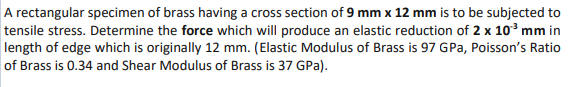 Solved A rectangular specimen of brass having a cross | Chegg.com