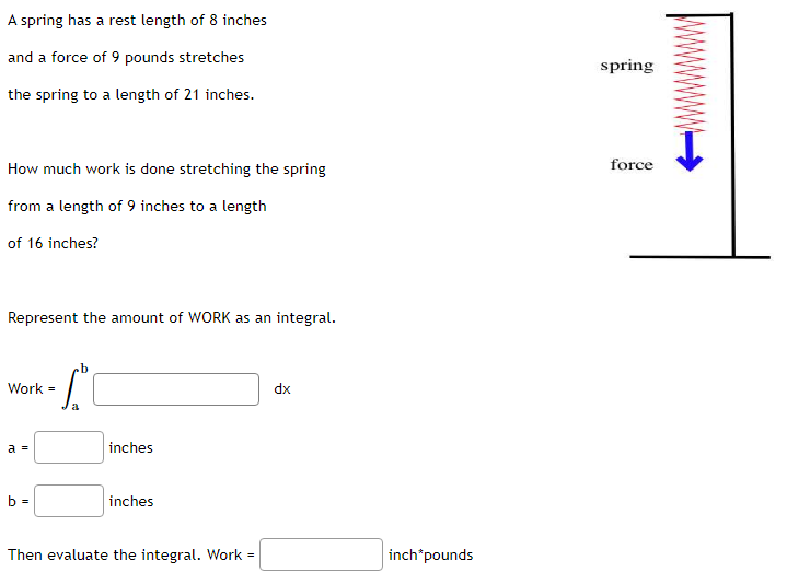 Solved A spring has a rest length of 8 inches and a force of | Chegg.com