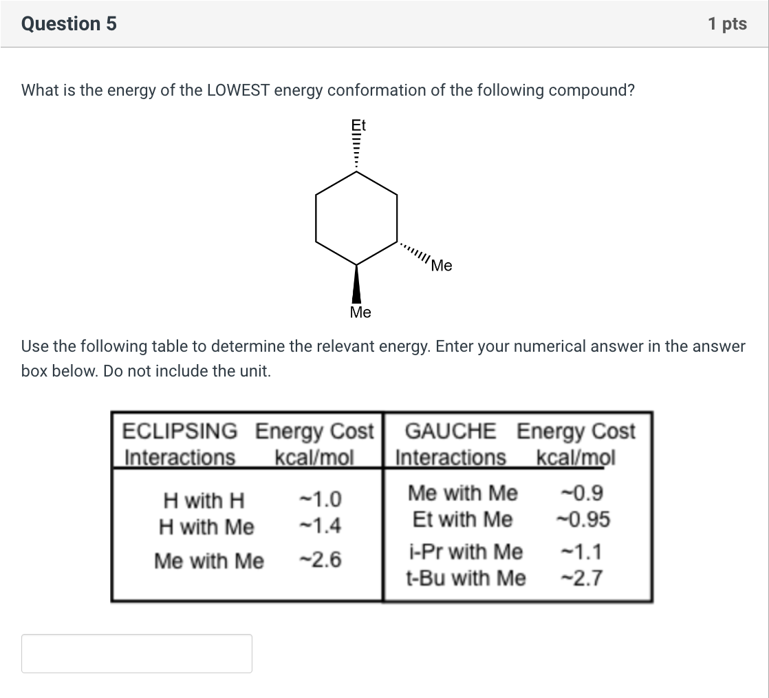 Solved What is the energy of the LOWEST energy conformation | Chegg.com