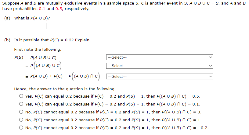 Solved Suppose A and B are mutually exclusive events in a | Chegg.com