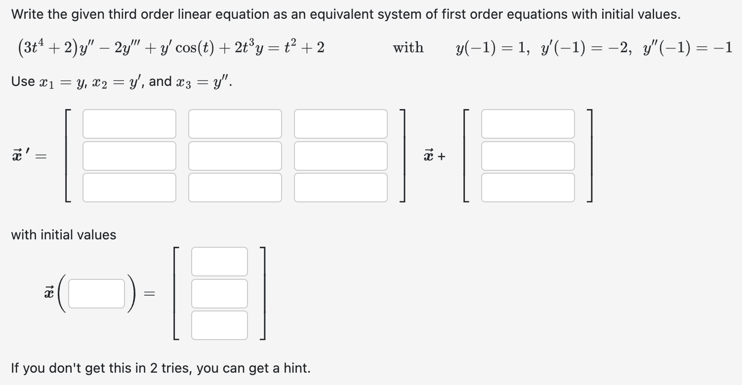 Solved Write the given third order linear equation as an | Chegg.com