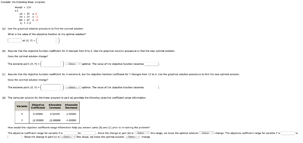 Solved Consider the following linear program. Min 8X+12Y | Chegg.com