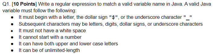 Solved Q1. [10 Points] Write a regular expression to match a | Chegg.com