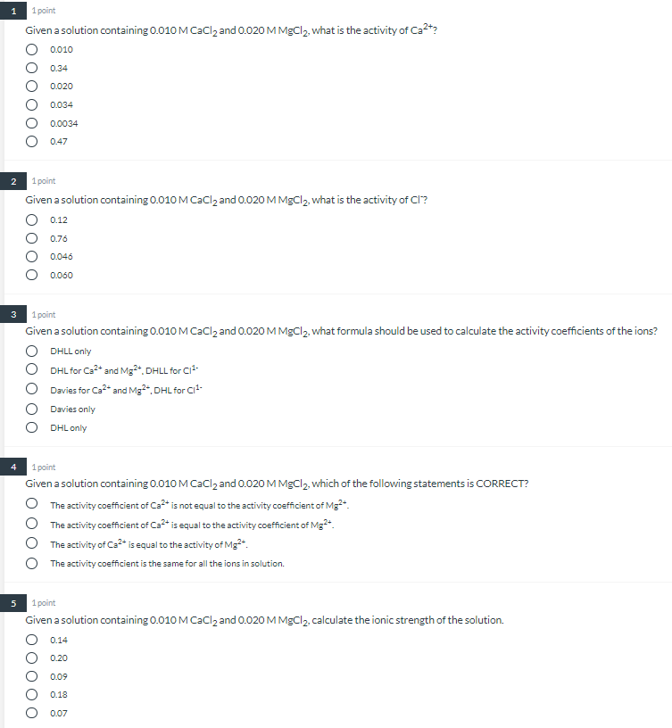 Solved 1 1 point Given a solution containing 0.010 M CaCl2 | Chegg.com