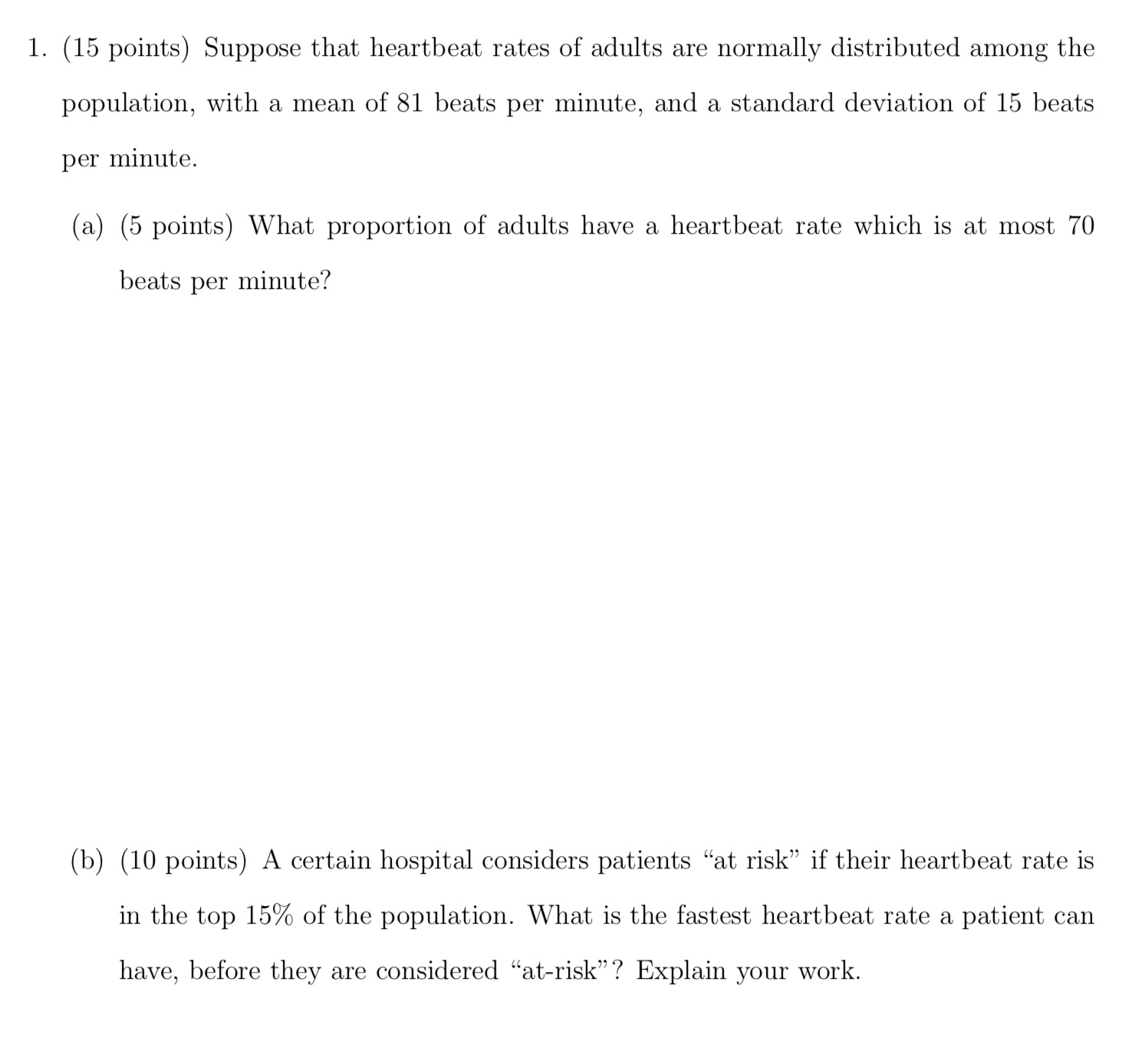 Solved 1. (15 points) Suppose that heartbeat rates of adults | Chegg.com Solved 1. (15 points) Suppose that heartbeat rates of adults | Chegg.com