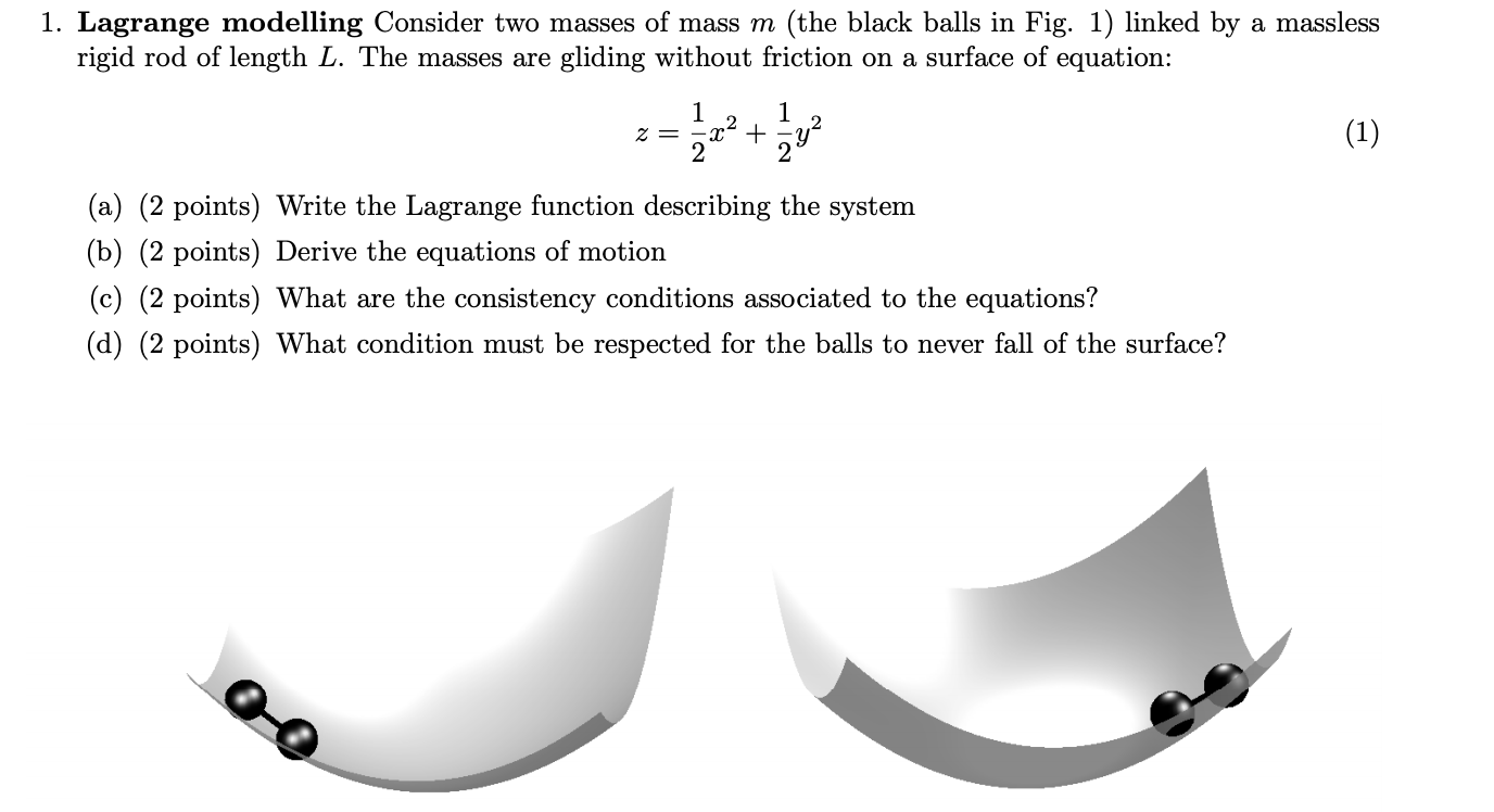 Solved 1. Lagrange modelling Consider two masses of mass m | Chegg.com