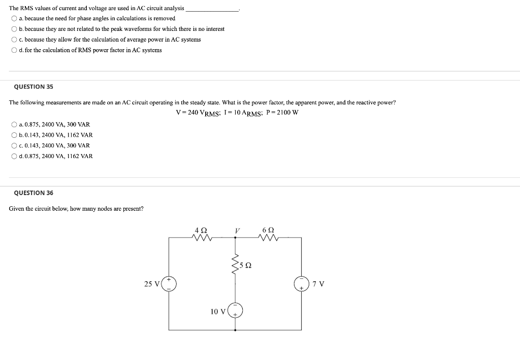 Solved The RMS values of current and voltage are used in AC | Chegg.com