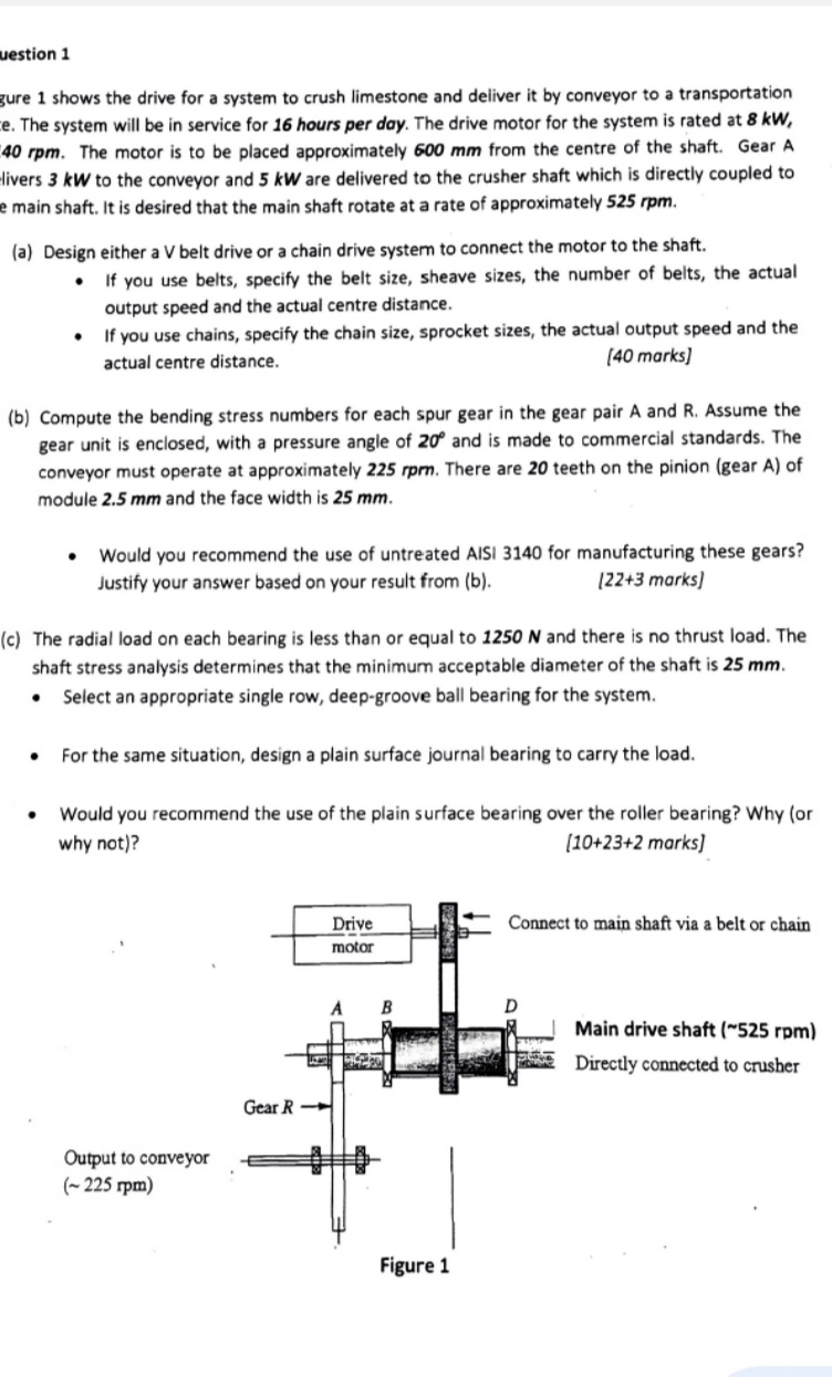 Solved (a) Design either a V belt drive or a chain drive | Chegg.com