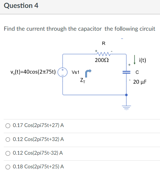 Solved Find the current through the capacitor the following | Chegg.com