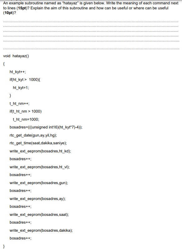 Solved An Example Subroutine Named As Hatayaz Is Given 
