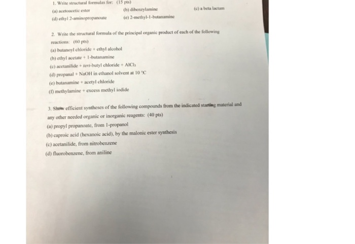 Solved 1. Write structural formulas for: (15 pts) (a) | Chegg.com