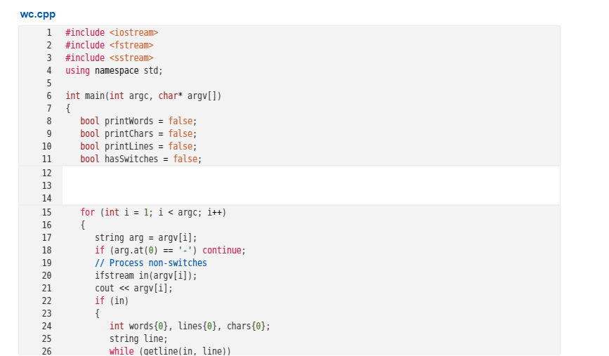 Solved Now, modify the wc program so that it accepts the | Chegg.com