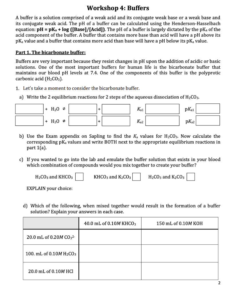 Solved Workshop 4: Buffers A buffer is a solution comprised | Chegg.com