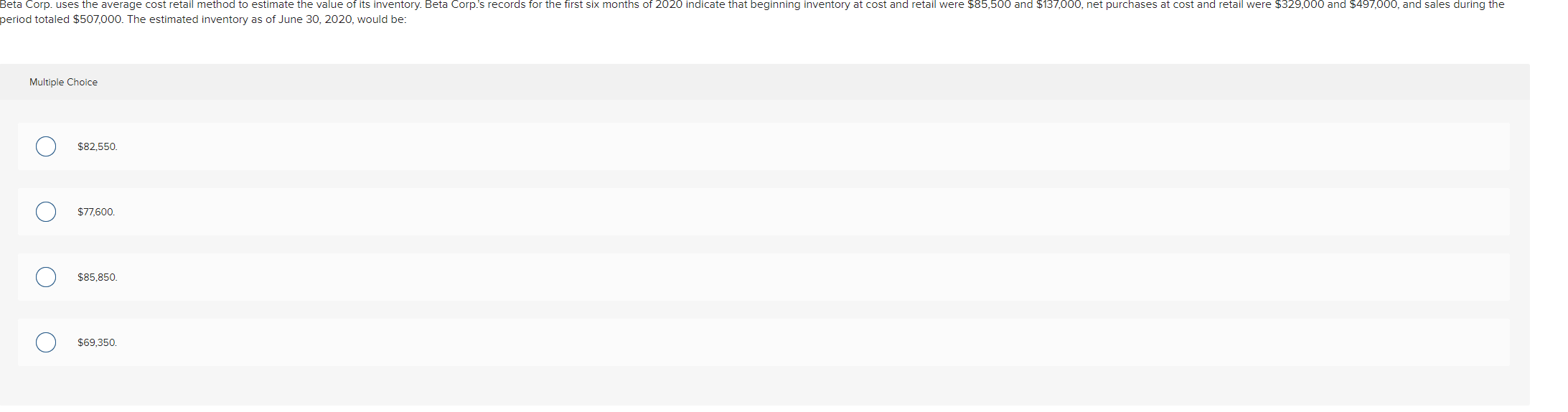 Solved Beta Corp. uses the average cost retail method to | Chegg.com