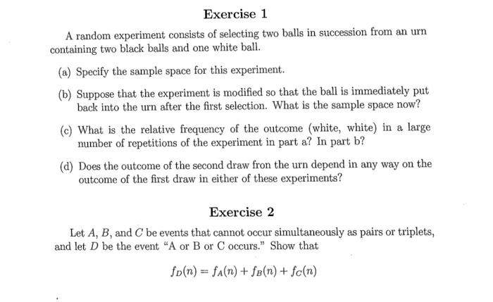 Solved Exercise 1 A random experiment consists of selecting | Chegg.com