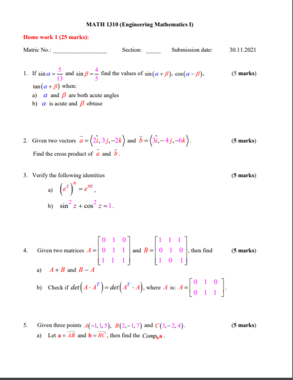 Solved MATH 1310 (Engineering Mathematics I) Home work 1 (25 | Chegg.com