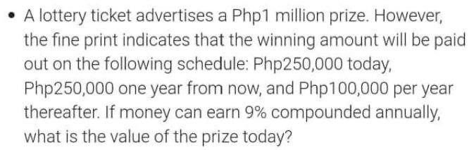 Solved A lottery ticket advertises a Php1 million prize. | Chegg.com