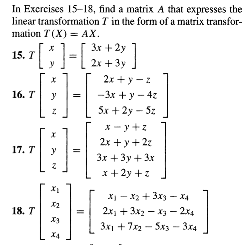 Solved 15.1 [ ]-[ y] х - In Exercises 15–18, find a matrix A | Chegg.com