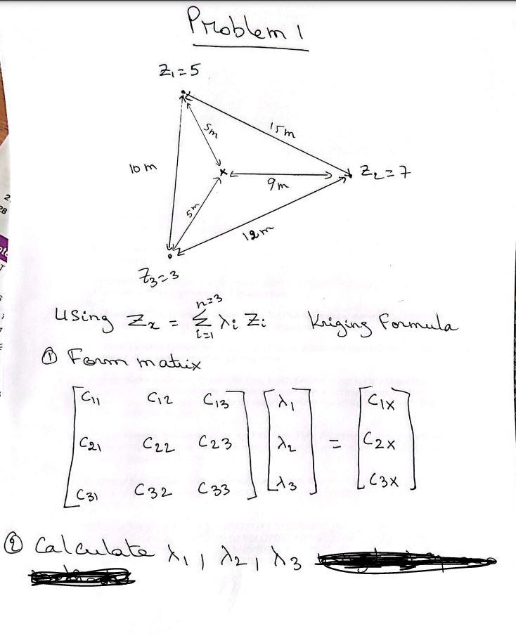Solved Problem 1 Using zx=∑i=1n=3λizi kriging Formula (1) | Chegg.com